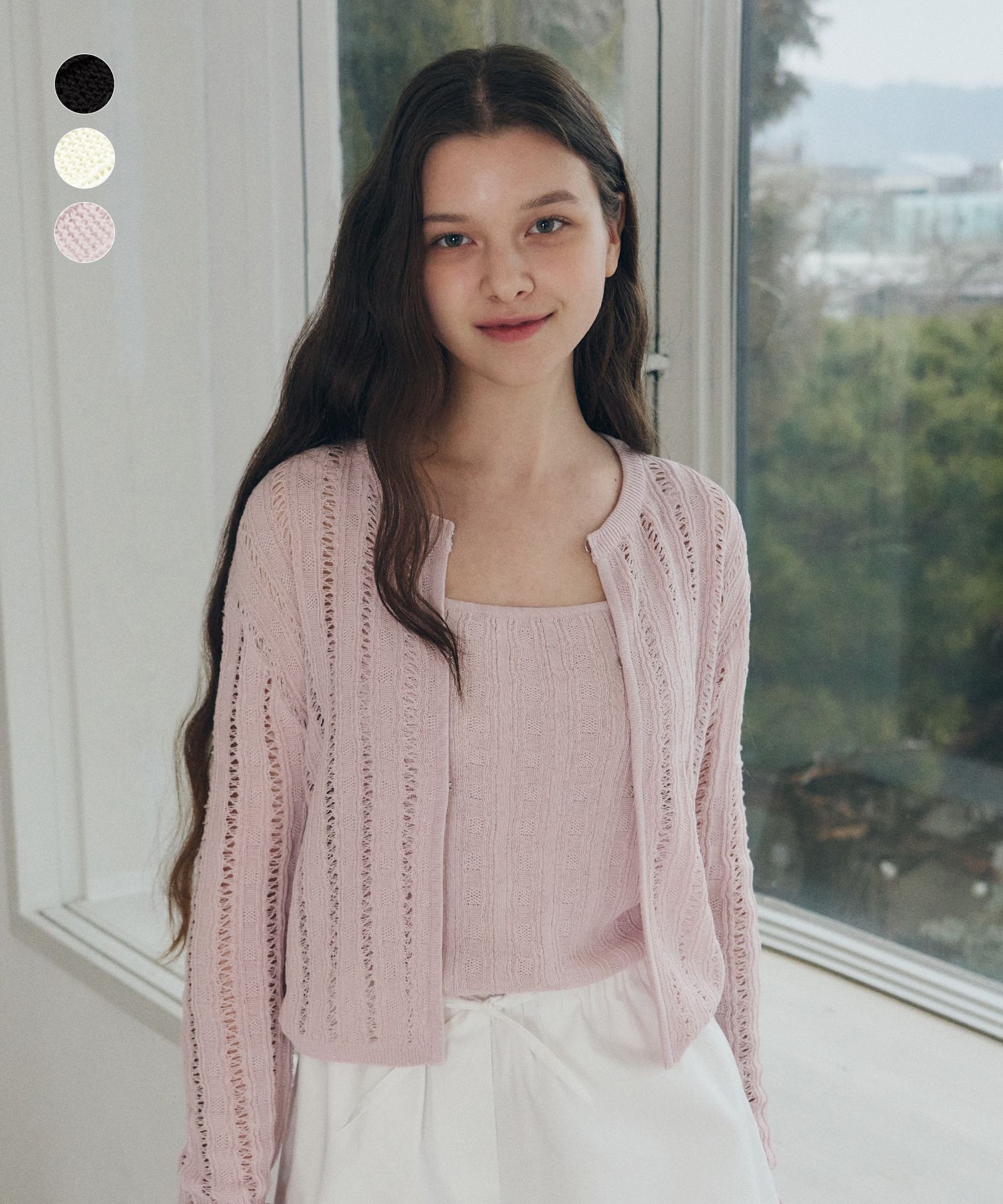 MUSINSA | BASIKA Crochet Linen Hook Cardigan SET_3color