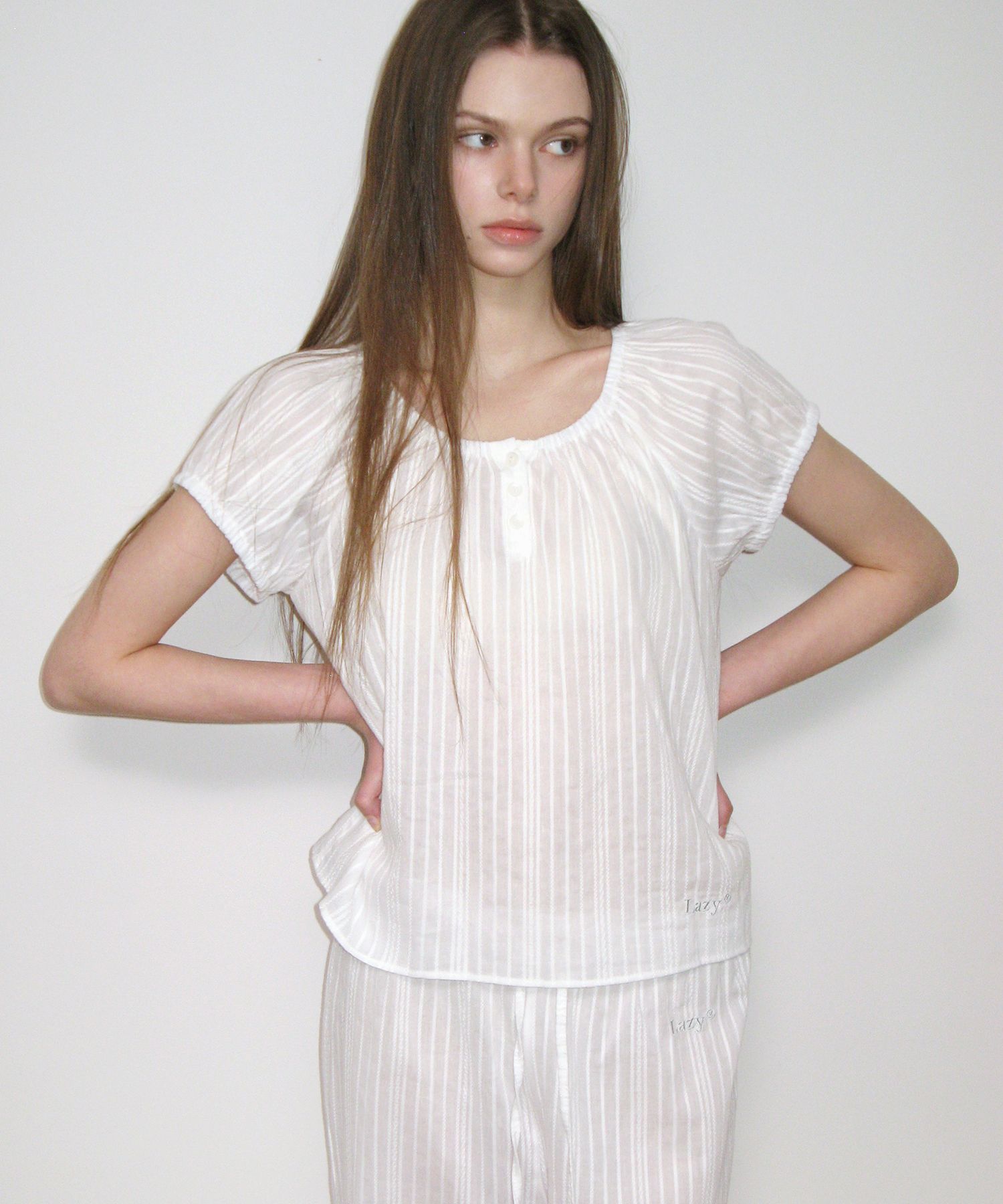 MUSINSA | LAZYZ Sweet Summer Cotton Pajama Set - White