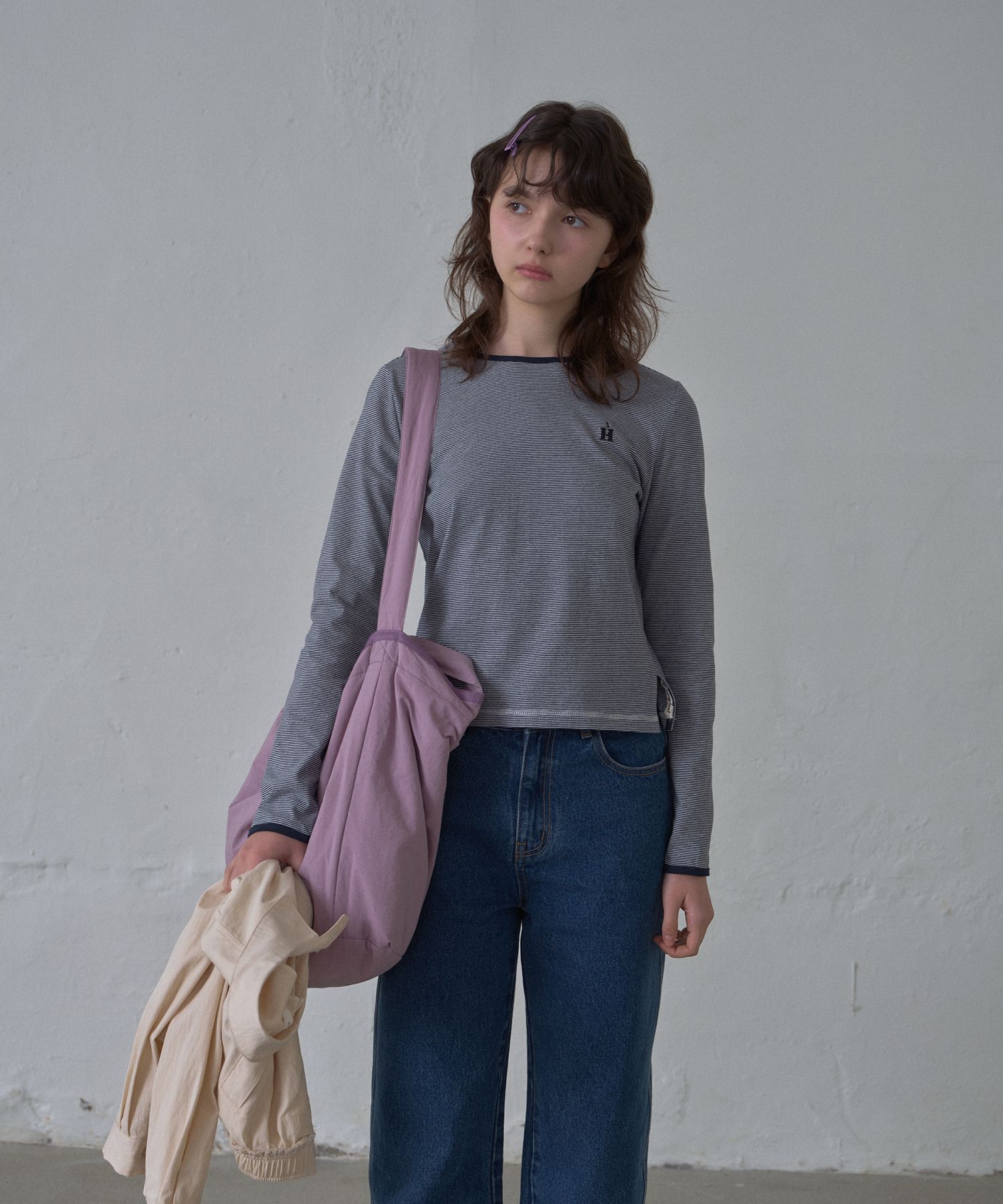 MUSINSA | HANE H Needlework T-shirt_Blue Stripe