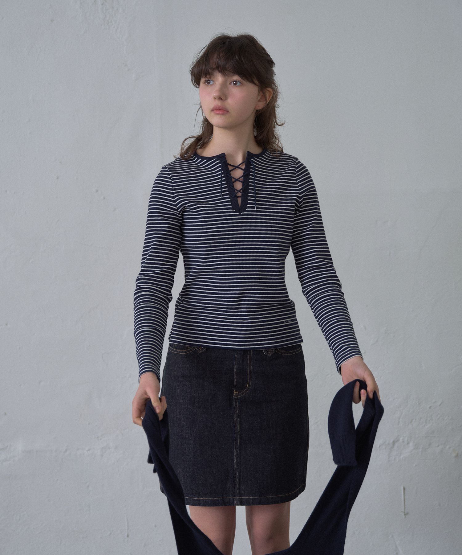 MUSINSA | HANE Eyelet Stripe T-shirt_Navy Stripe