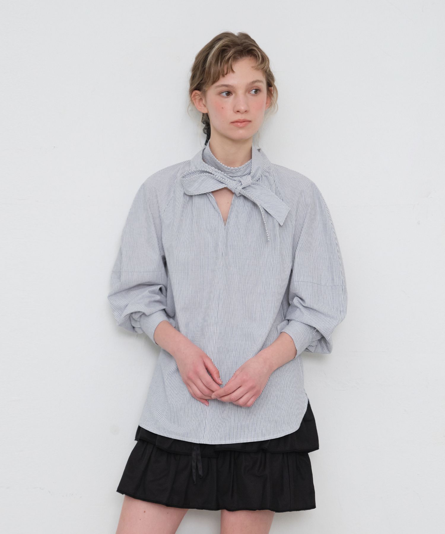 MUSINSA | HANE Tie Balloon Blouse_Stripe