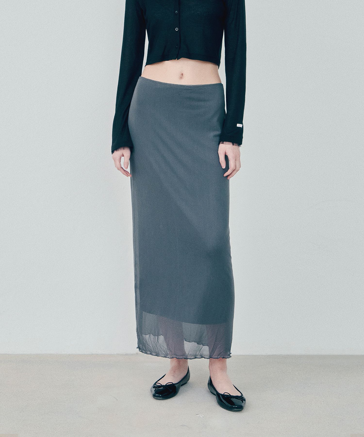 MUSINSA | HANE Easy Layered Maxi Skirt_Moon Ash