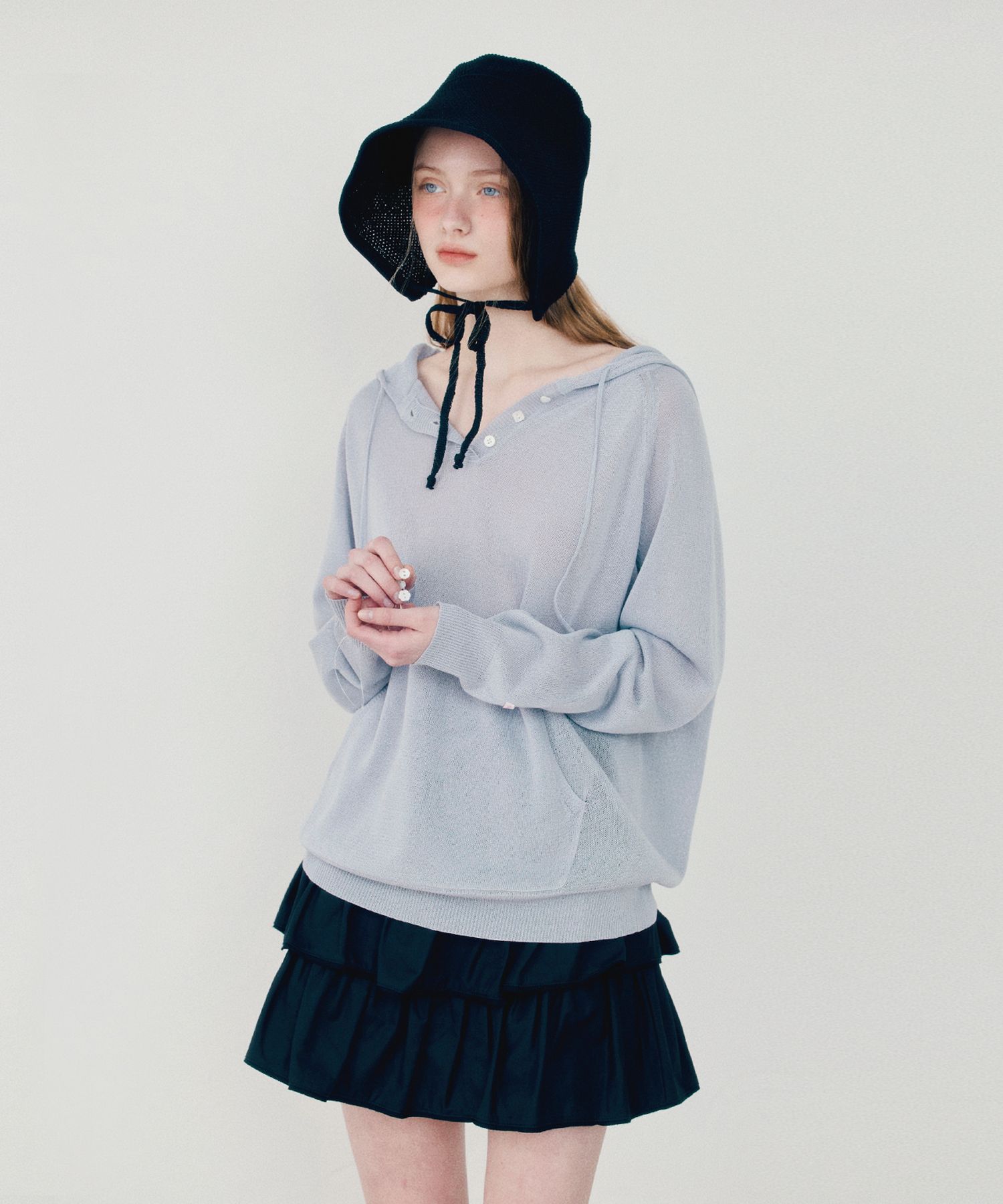 MUSINSA公式 | HANE Breeze See-Through Hooded Knit_Marine Air