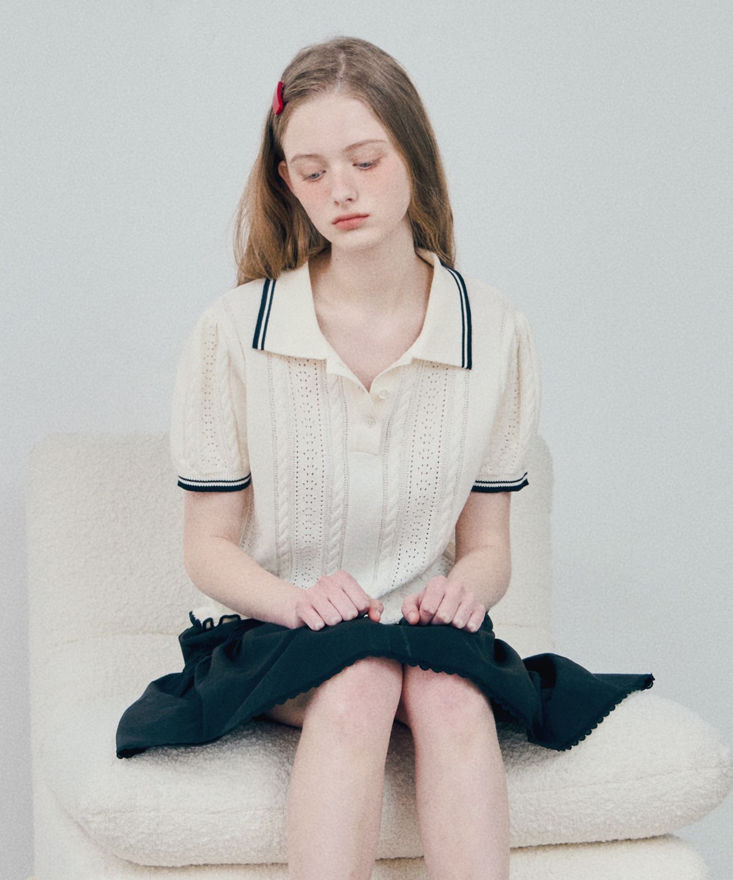 MUSINSA | HANE Frill collar knit_Milk