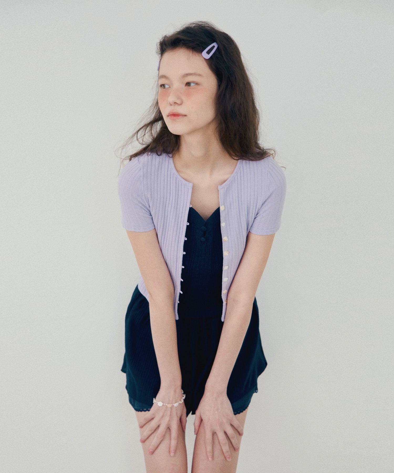 MUSINSA | HANE Ribbed Button Knit Cardigan_Lavender