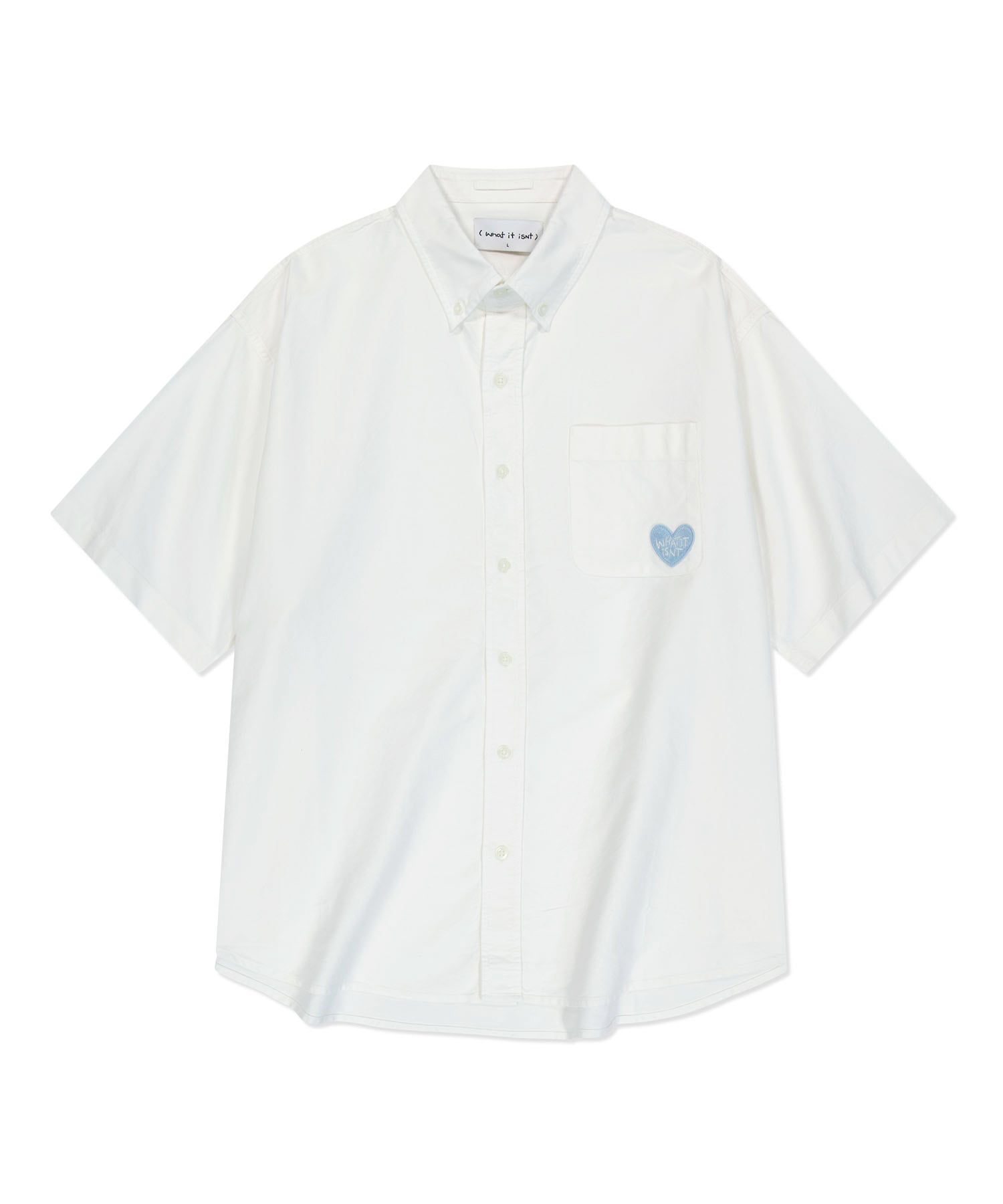MUSINSA | WACKY WILLY Heart Wappen Oxford Short Sleeve Shirt White