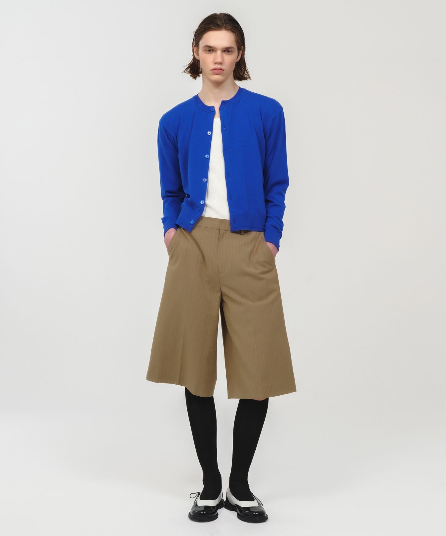 MUSINSA | MOONSUN UNISEX, Stripe Bermuda Slacks / Beige