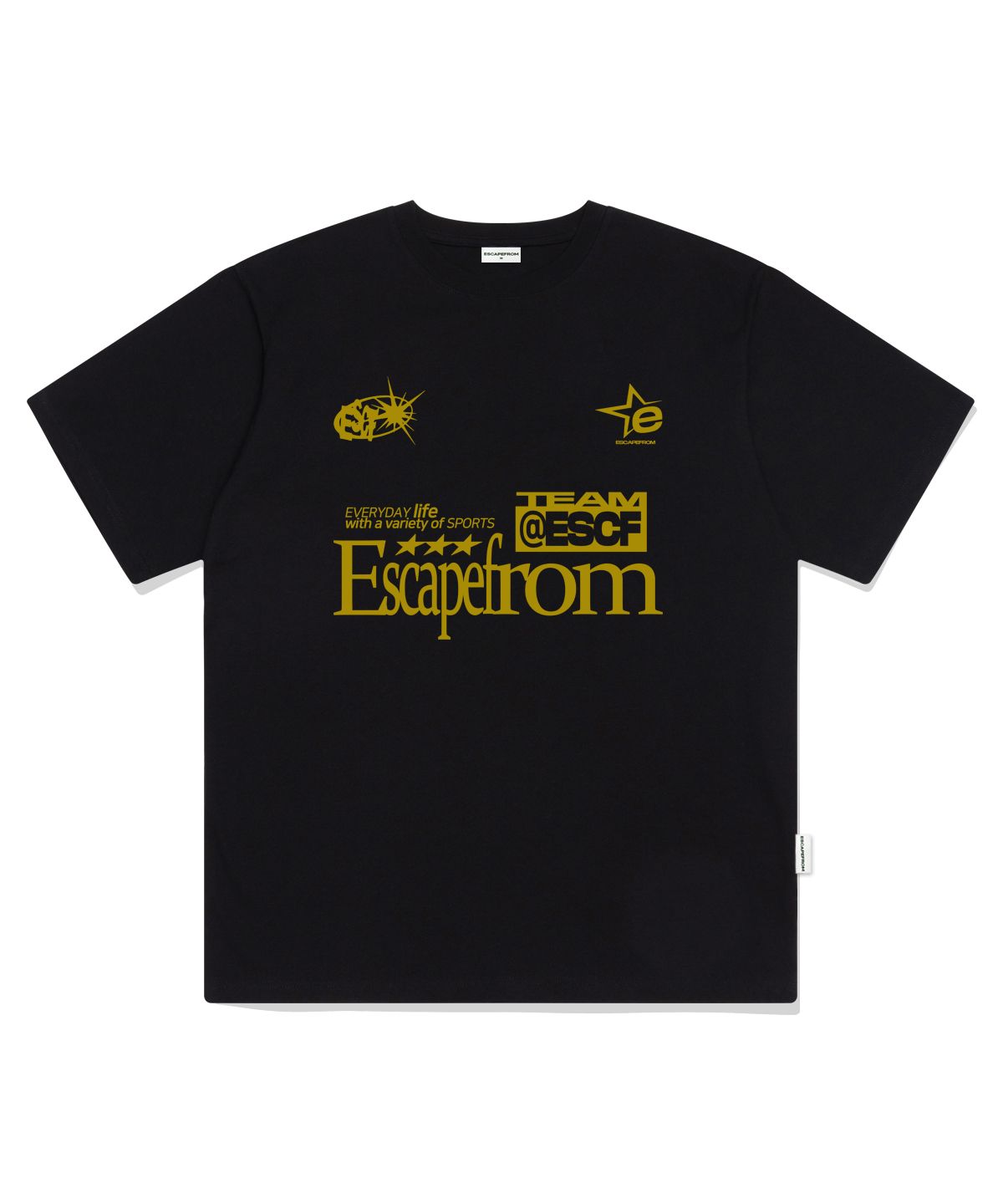 MUSINSA | ESCAPEFROM ESCF Sports Print Overfit Short Sleeve T-shirt Black