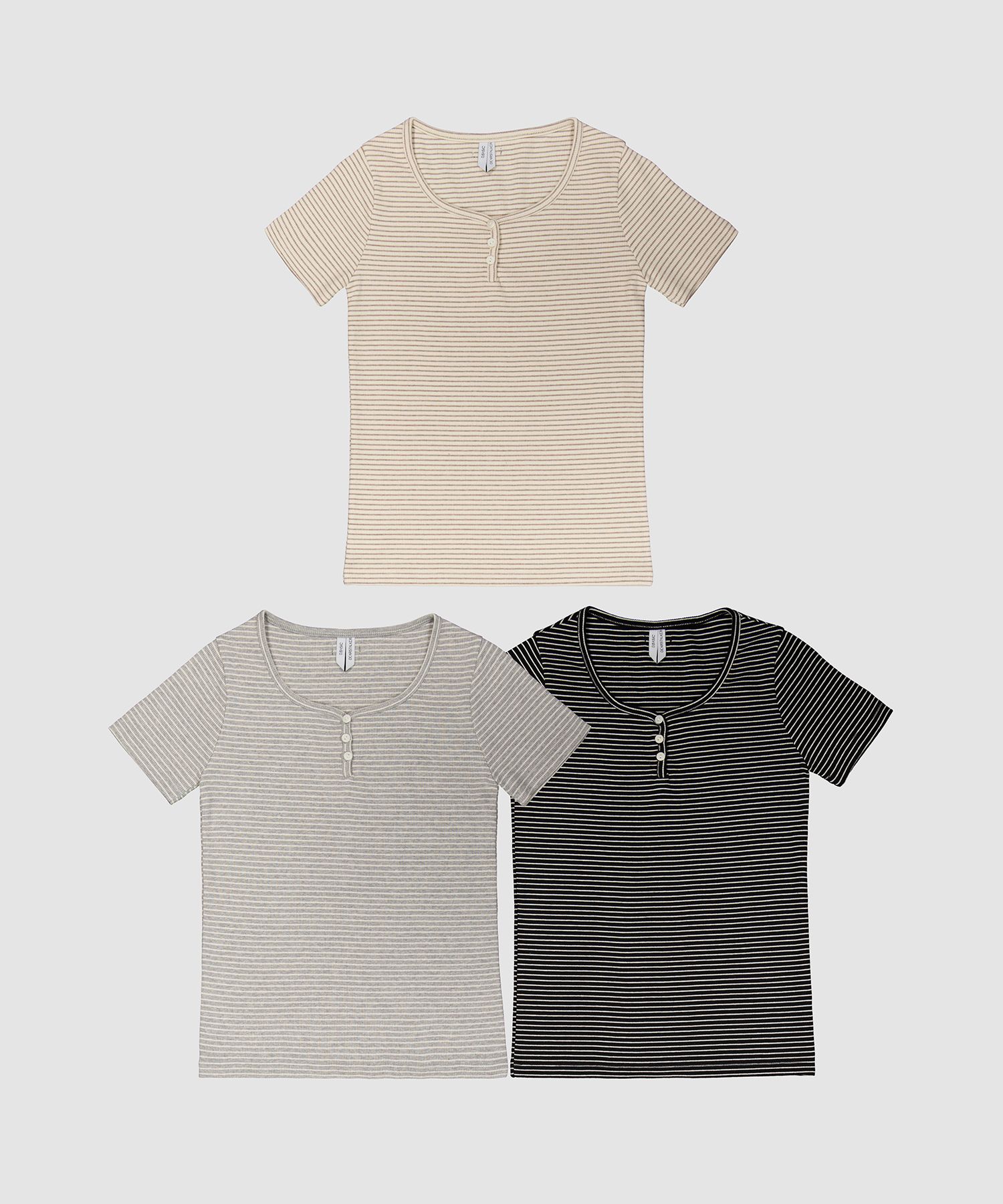 MUSINSA公式 | DEARSTALKER D. BASIC STRIPE BUTTON TEE - 3 COLOR
