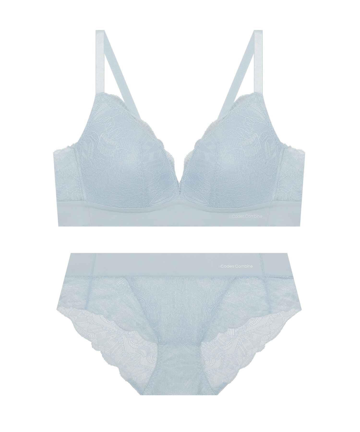 MUSINSA | CODESCOMBINE INNERWEAR Precut lace no-wire bra panty set_sky blue