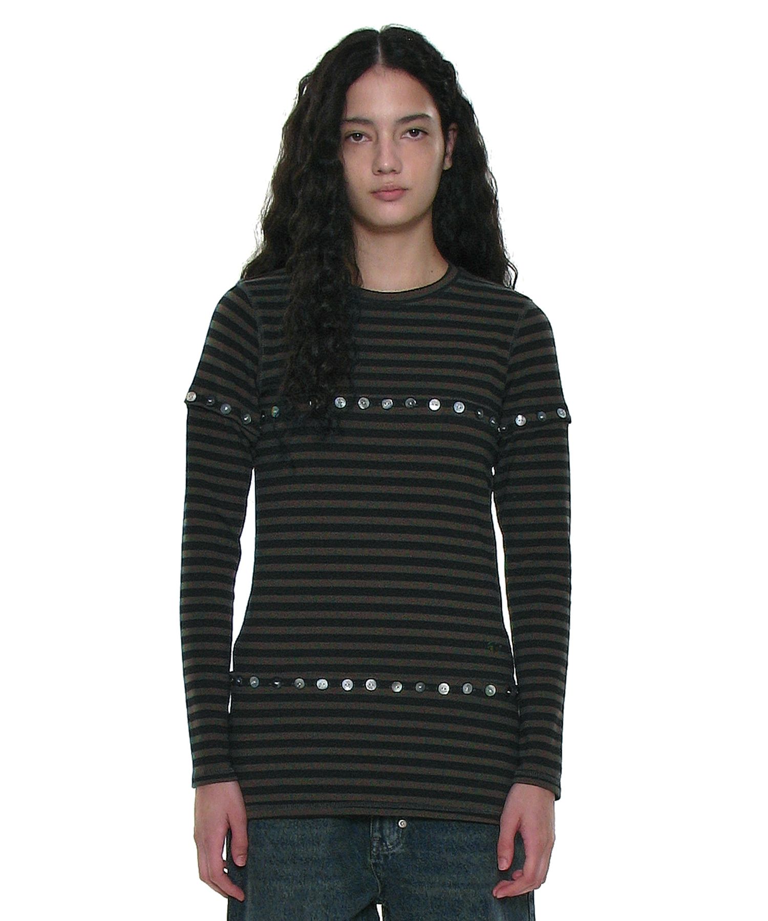 MUSINSA | PARTIMENTO WOMEN Button-up Transform Long Sleeve Tee_Charcoal ST
