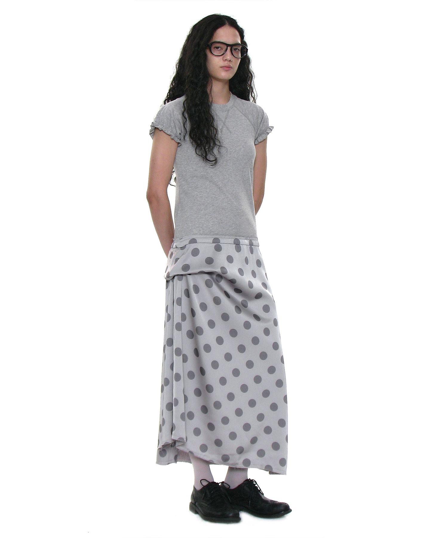 MUSINSA公式 | PARTIMENTO WOMEN Drape Dot Printed Puff Combination Dress ...