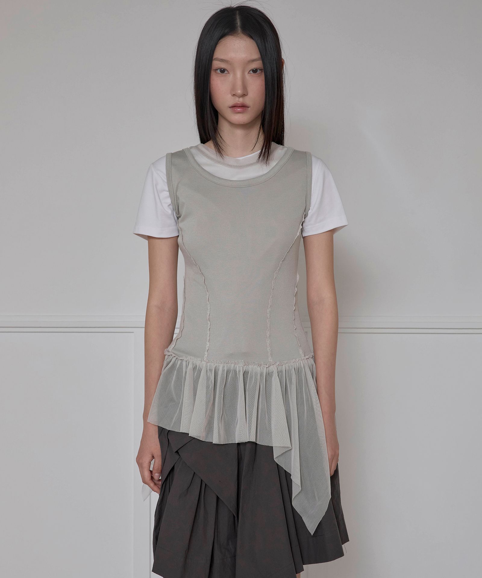 MUSINSA | FLAREUP Layered Lace Frill Sleeveless (FL-157_Gray)