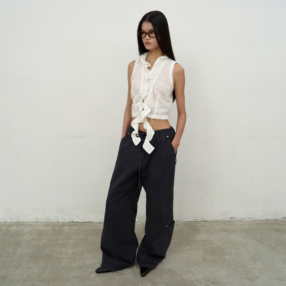 MUSINSA | LCDC TM WASHED STRING WIDE-LEG TROUSERS (DARK GREY)