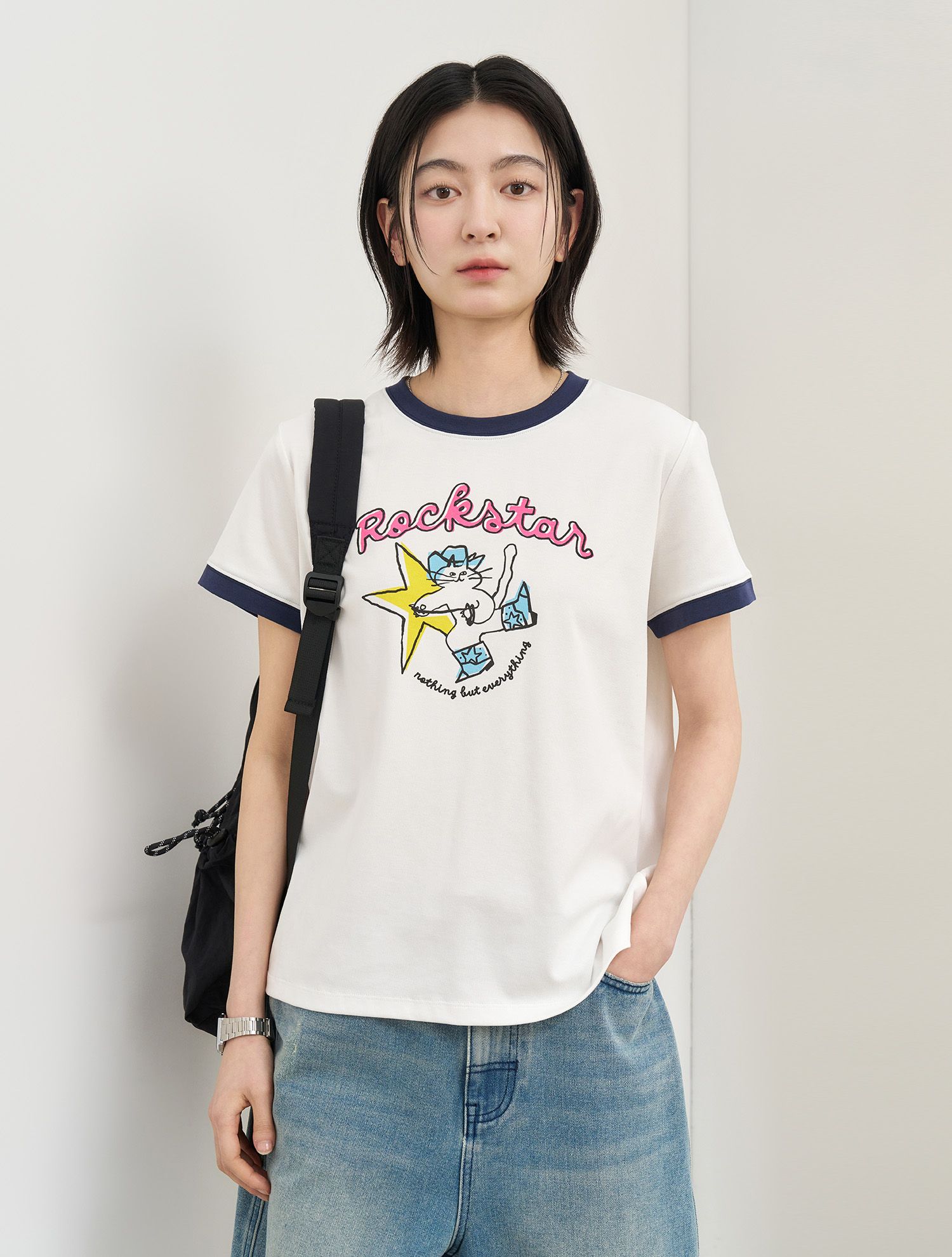 MUSINSA | GENERAL IDEA Rockstar Regular Ringer T-Shirt [WHITE] / WBE2L01534