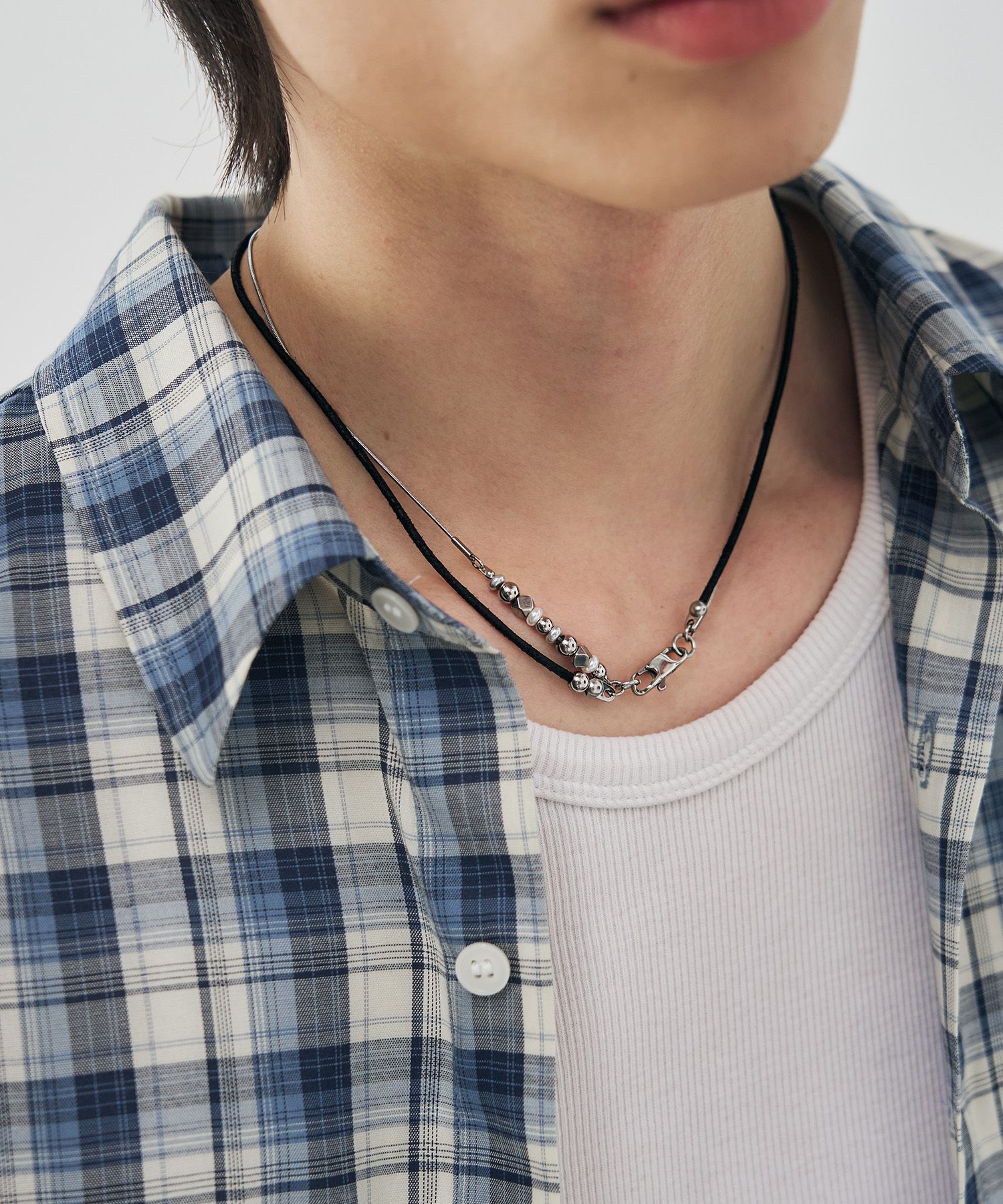 MUSINSA公式 | DRAW FIT Slim Leather Chain Layered Necklace [SILVER]