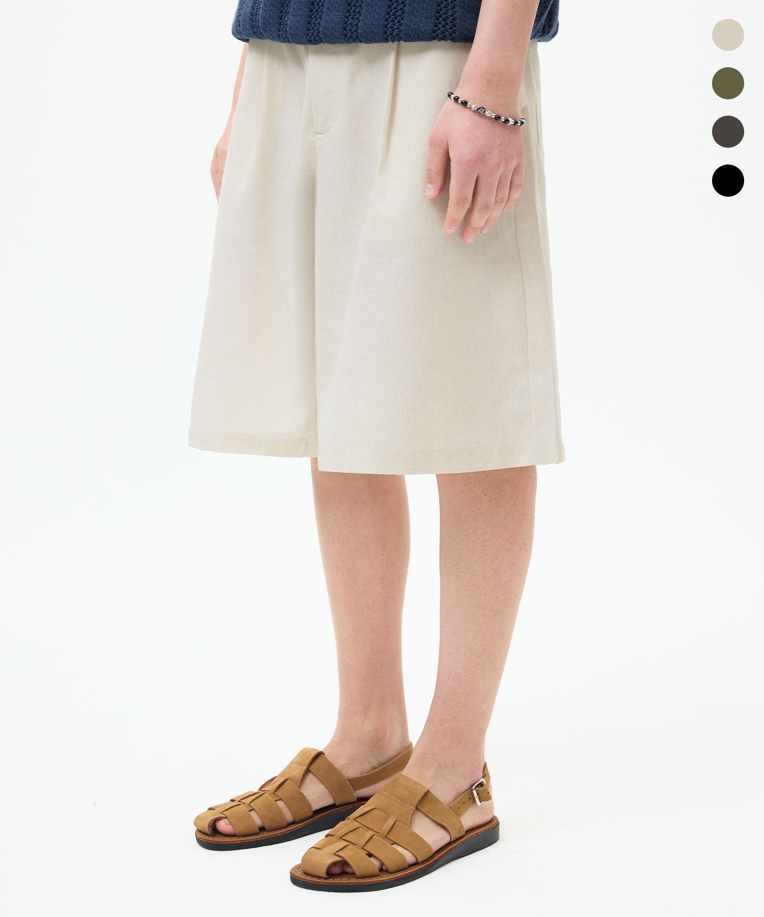 MUSINSA | TRILLION One-Tuck Bermuda Linen Banding Pants_4color