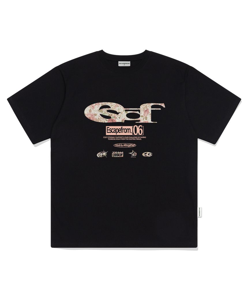 MUSINSA | ESCAPEFROM Flower ESCF Logo Collage Print Overfit Short ...