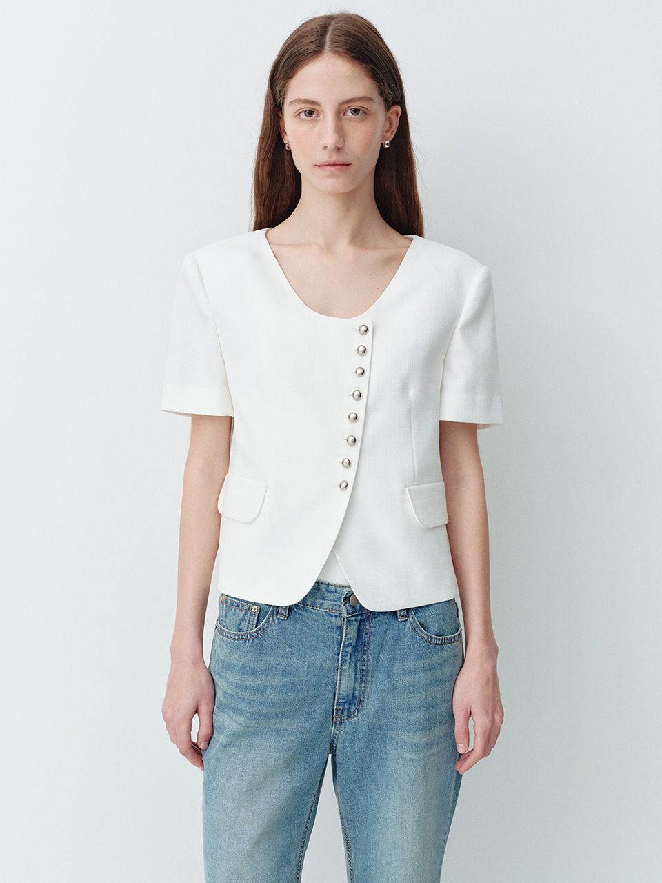 MUSINSA | HUNCH Asymmetry Summer Tweed Jacket