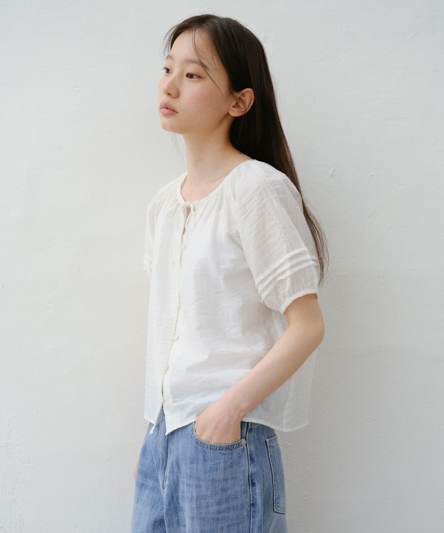 MUSINSA | URAGO Elena puff half sleeve blouse