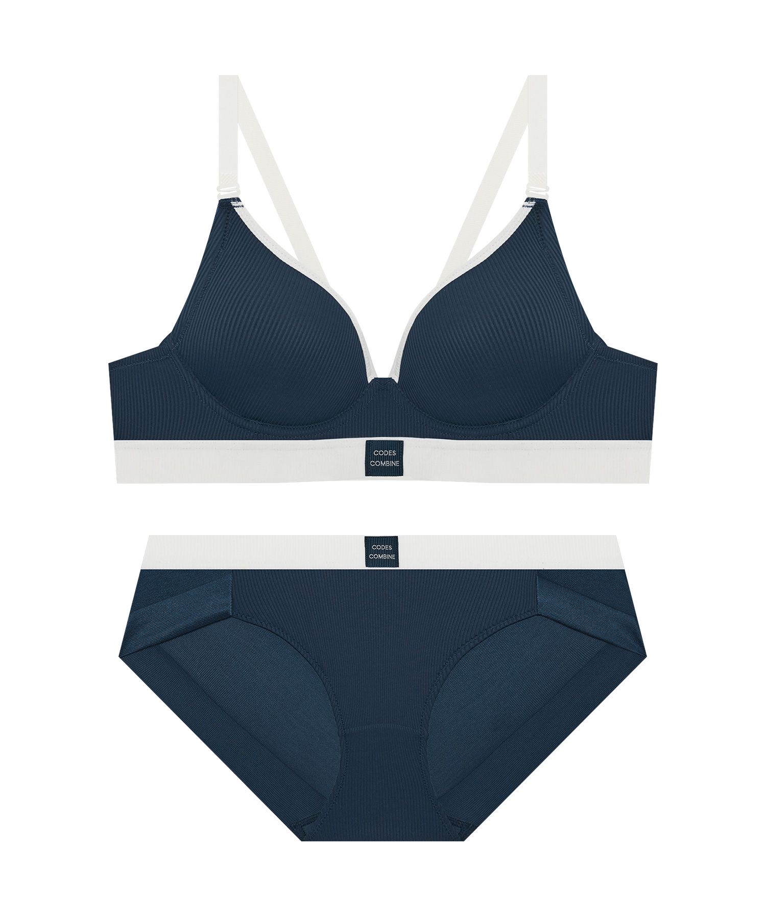 MUSINSA | CODESCOMBINE INNERWEAR Dreaming Volume No-Wire Ham Panty Set_Navy