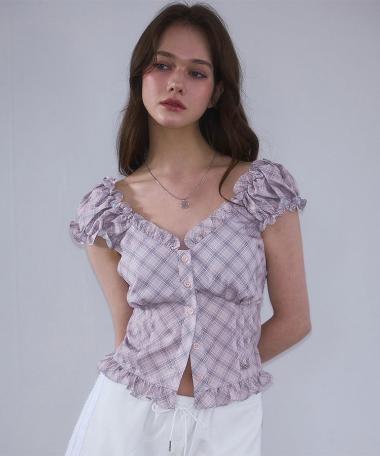 MUSINSA公式 | ROSÉ FRANTZ Frill Shirring Sleeveless [Pink]