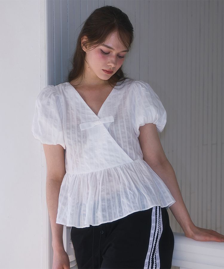MUSINSA公式 | ROSÉ FRANTZ Wrap Pumpkin Blouse [White]
