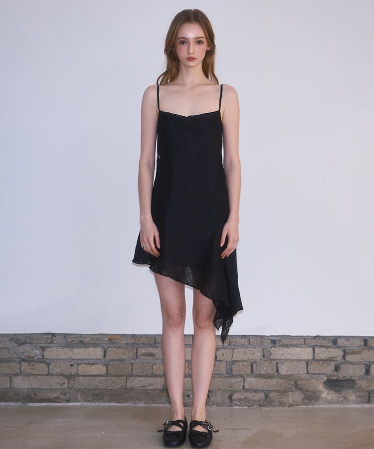 MUSINSA公式 | ROSÉ FRANTZ Drape Unbalance Mini Dress [Black]
