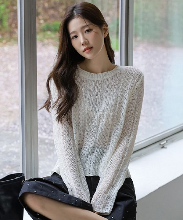 MUSINSA | FRENCHCHIC Luke Round See-Through Knit