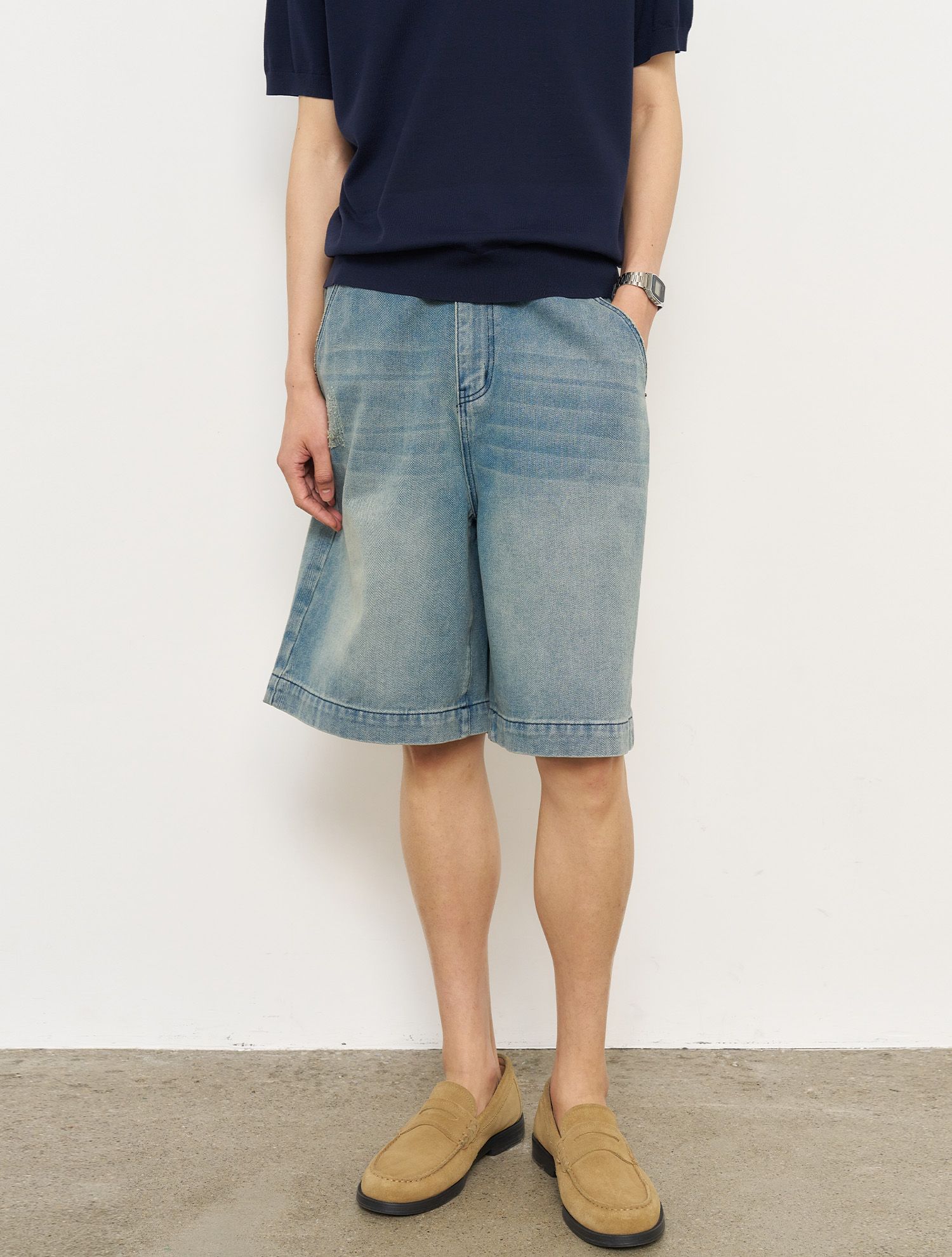 MUSINSA | GENERAL IDEA MAN Wide Bermuda Denim Pants [BLUE] / SBE2M12011