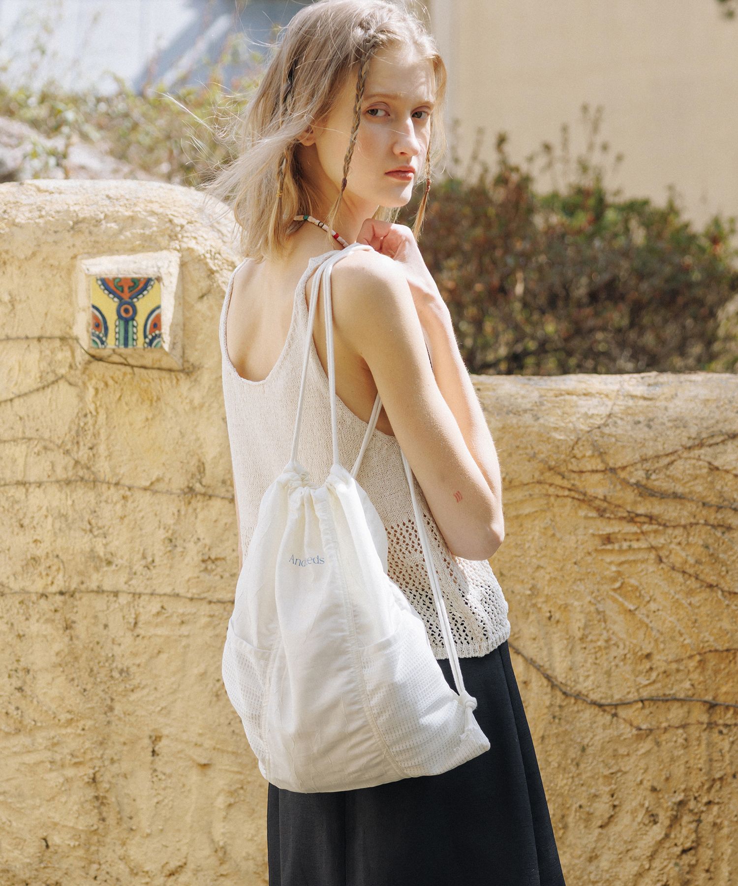 MUSINSA公式 | ANDNEEDS Mesh gym sack (ivory)