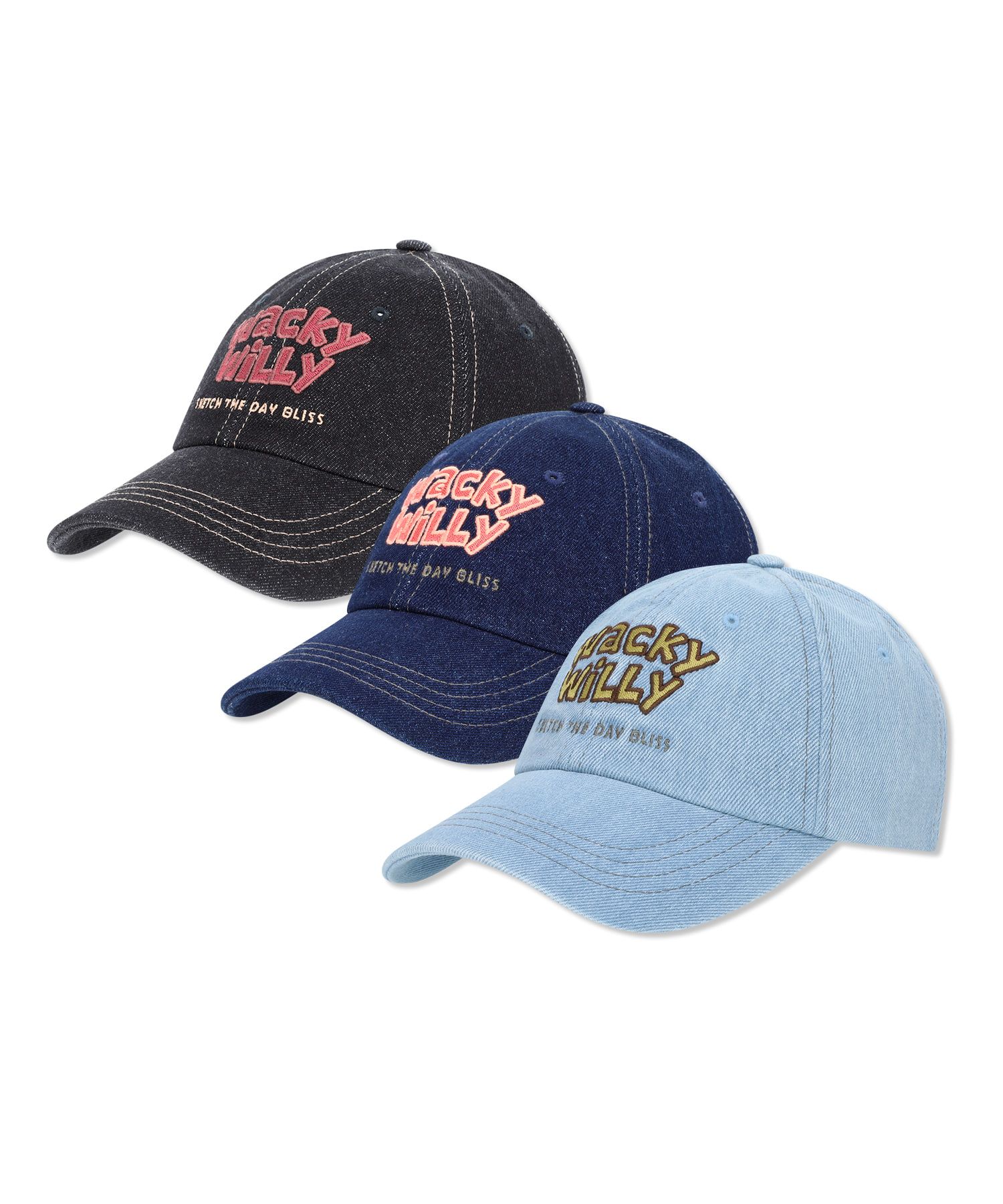 MUSINSA | WACKY WILLY Typo Denim Ball Cap (3 colors)