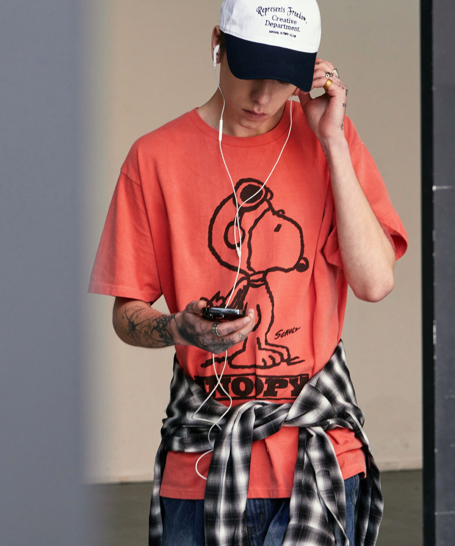 MUSINSA | VTWO Pilot Snoopy Pigment T-Shirt (ORANGE)