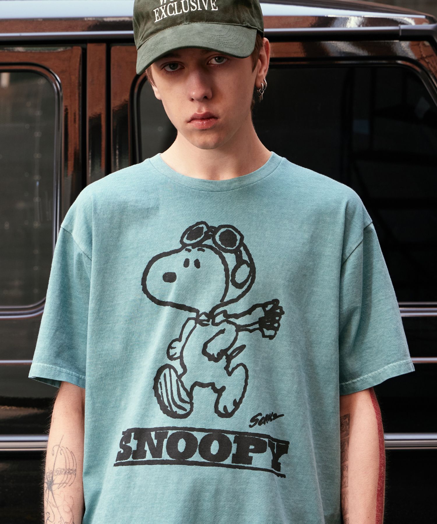 MUSINSA | VTWO Pilot Jogging Snoopy Pigment T-Shirt (GREEN)