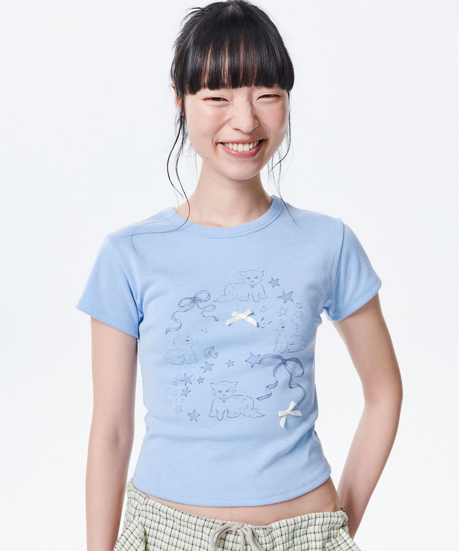 MUSINSA公式 | RUNNING HIGH Ribbon Cat H/S Tee [Sky Blue]