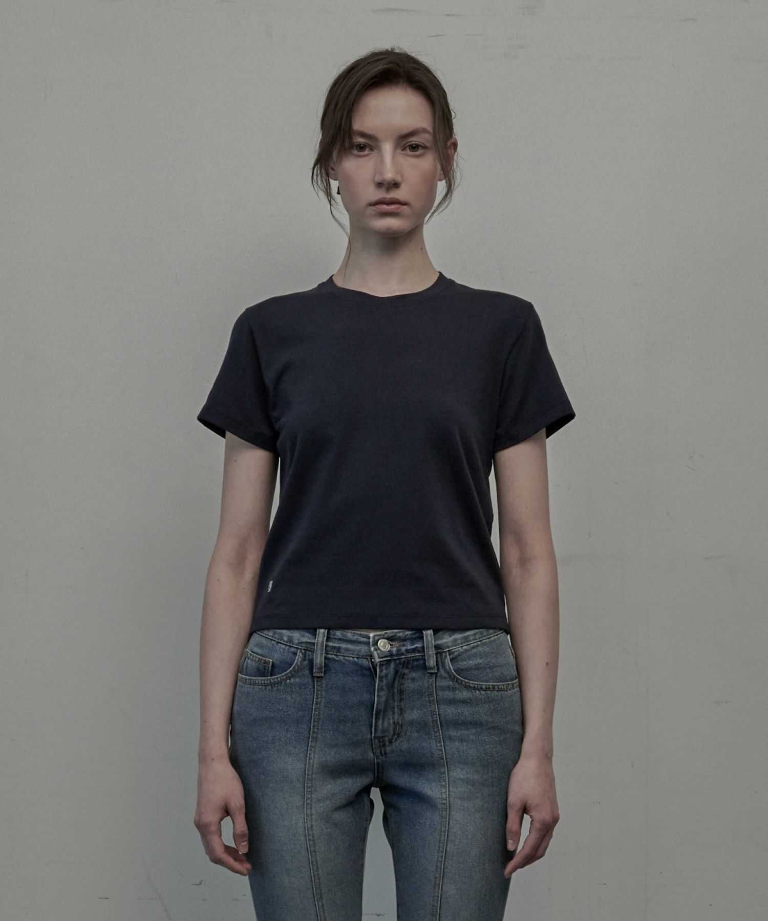 MUSINSA | MAU SOLEUM Logo embroidered t-shirt-navy