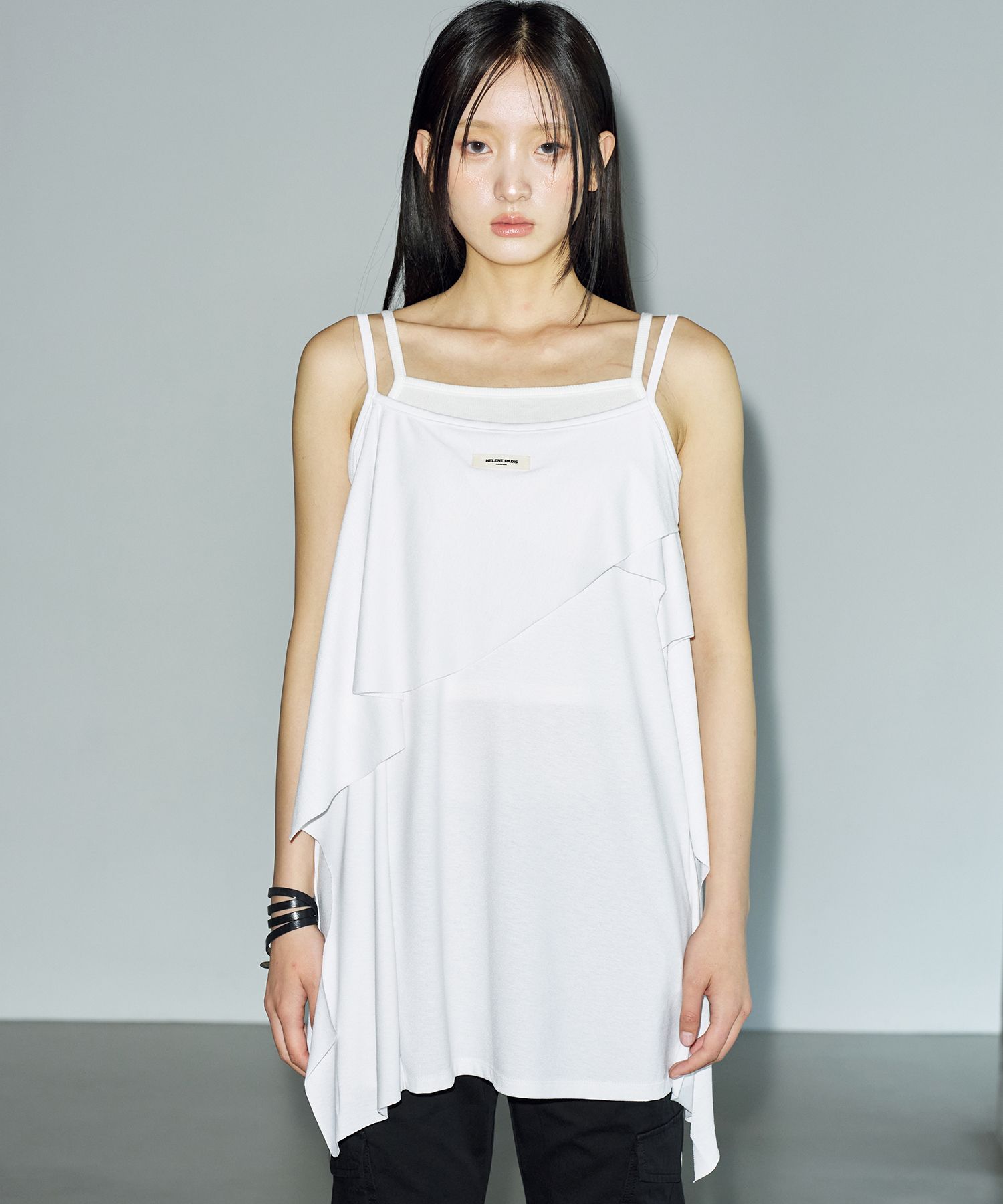 MUSINSA | HELENE PARIS Diagonal Flare Sleeveless Dress [Ivory]