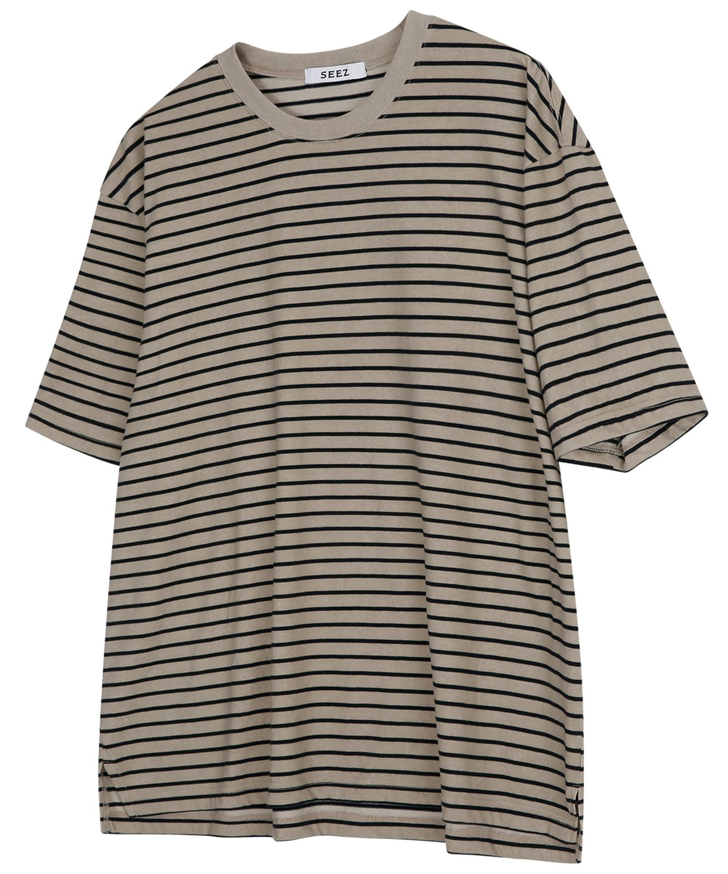 MUSINSA | SEEZ Pigment Stripe Half T-shirt [Beige]