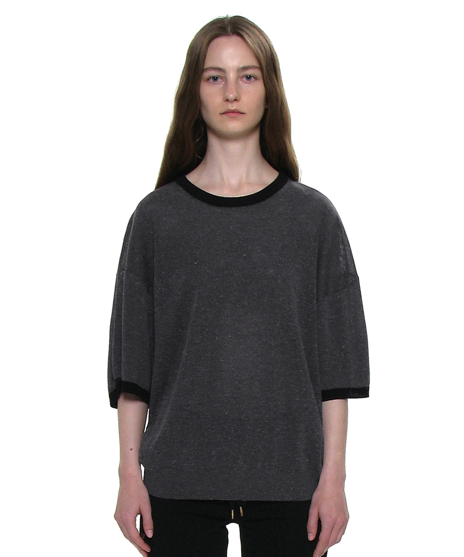 MUSINSA | PARTIMENTO WOMEN Linen Oversized Ringer Crewneck Knit_Charcoal