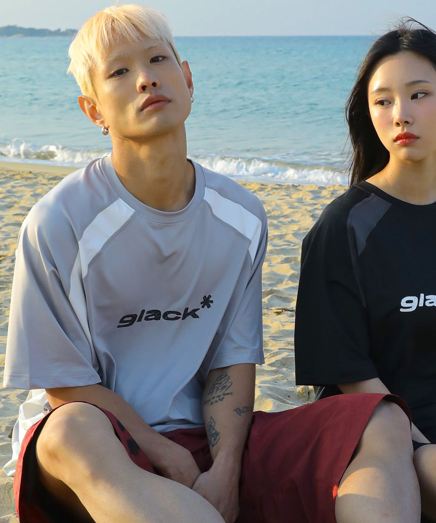 MUSINSA | GLACK GT152 Raglan Logo Rash Guard (GRAY)