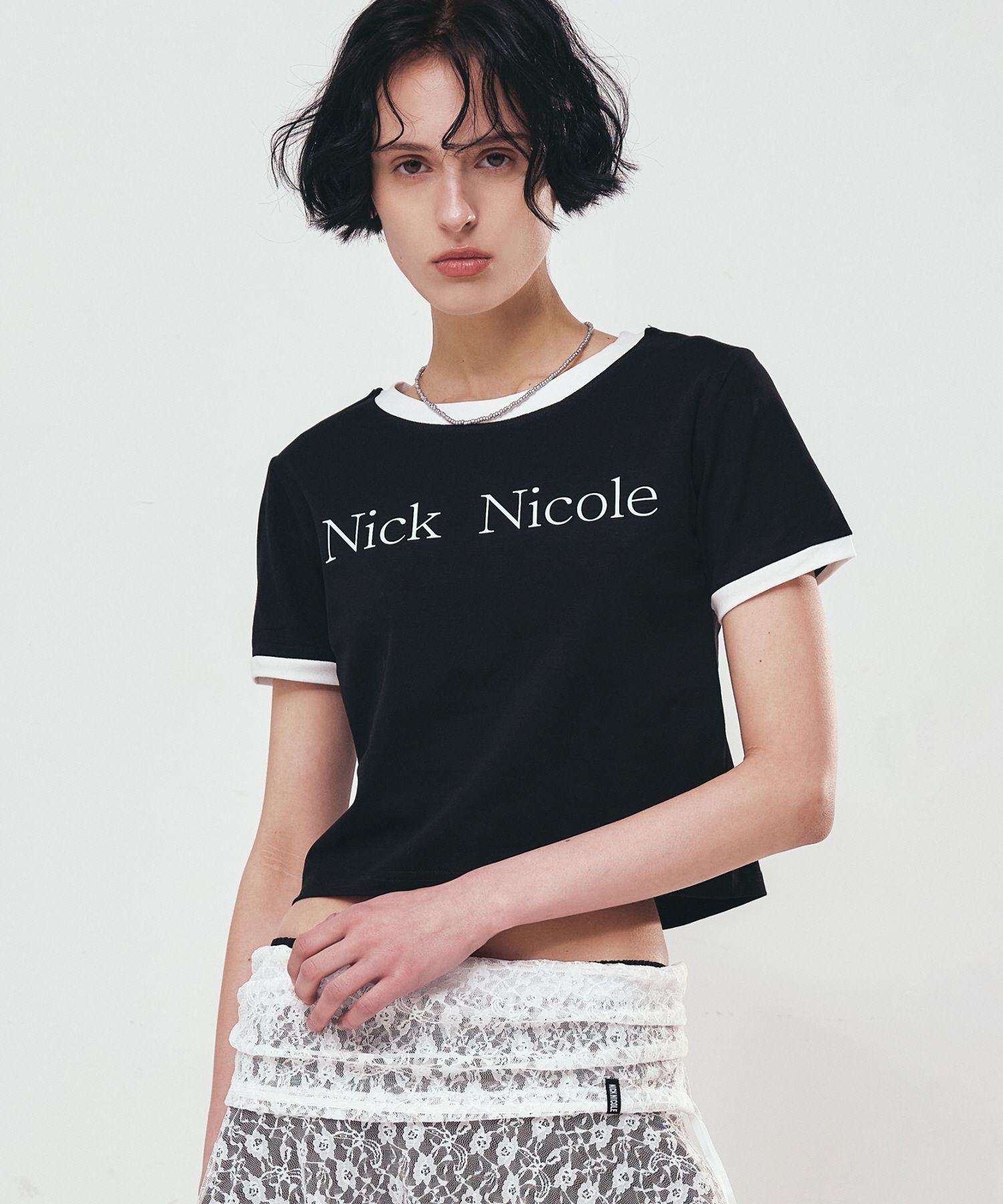 MUSINSA | NICK&NICOLE NICOLE SIGNATURE RINGER CROP TOP_BLACK