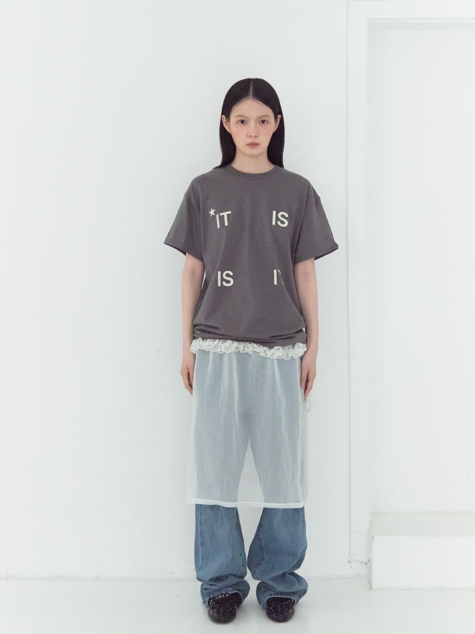 MUSINSA | VACA. Sheer Frill Midi Skirt (Cream)