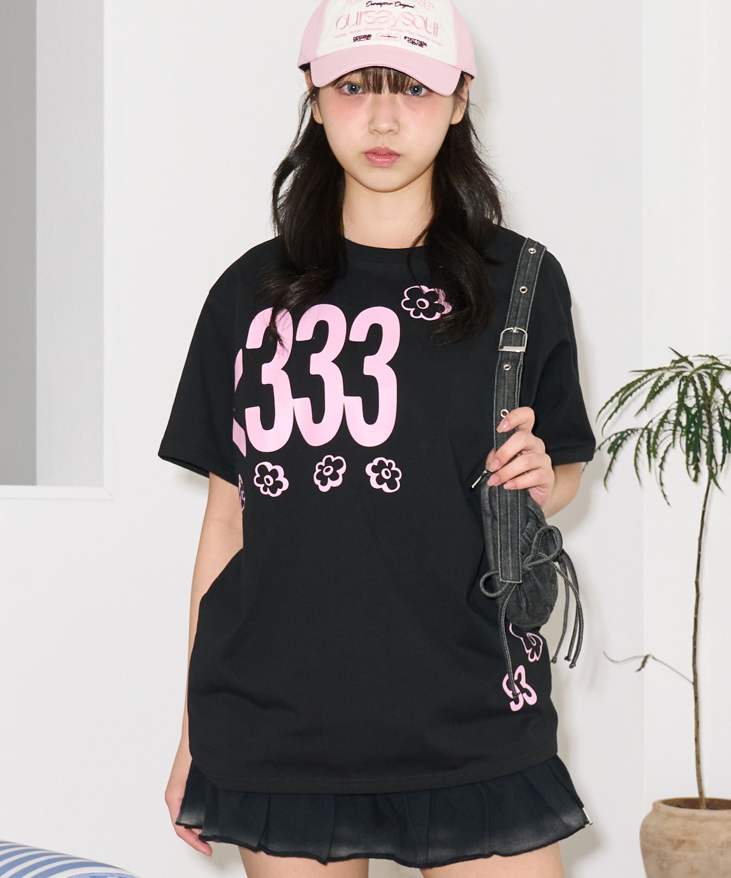 MUSINSA公式 | OURSAYSOUR 333 Flower Short Sleeve T-shirt Black