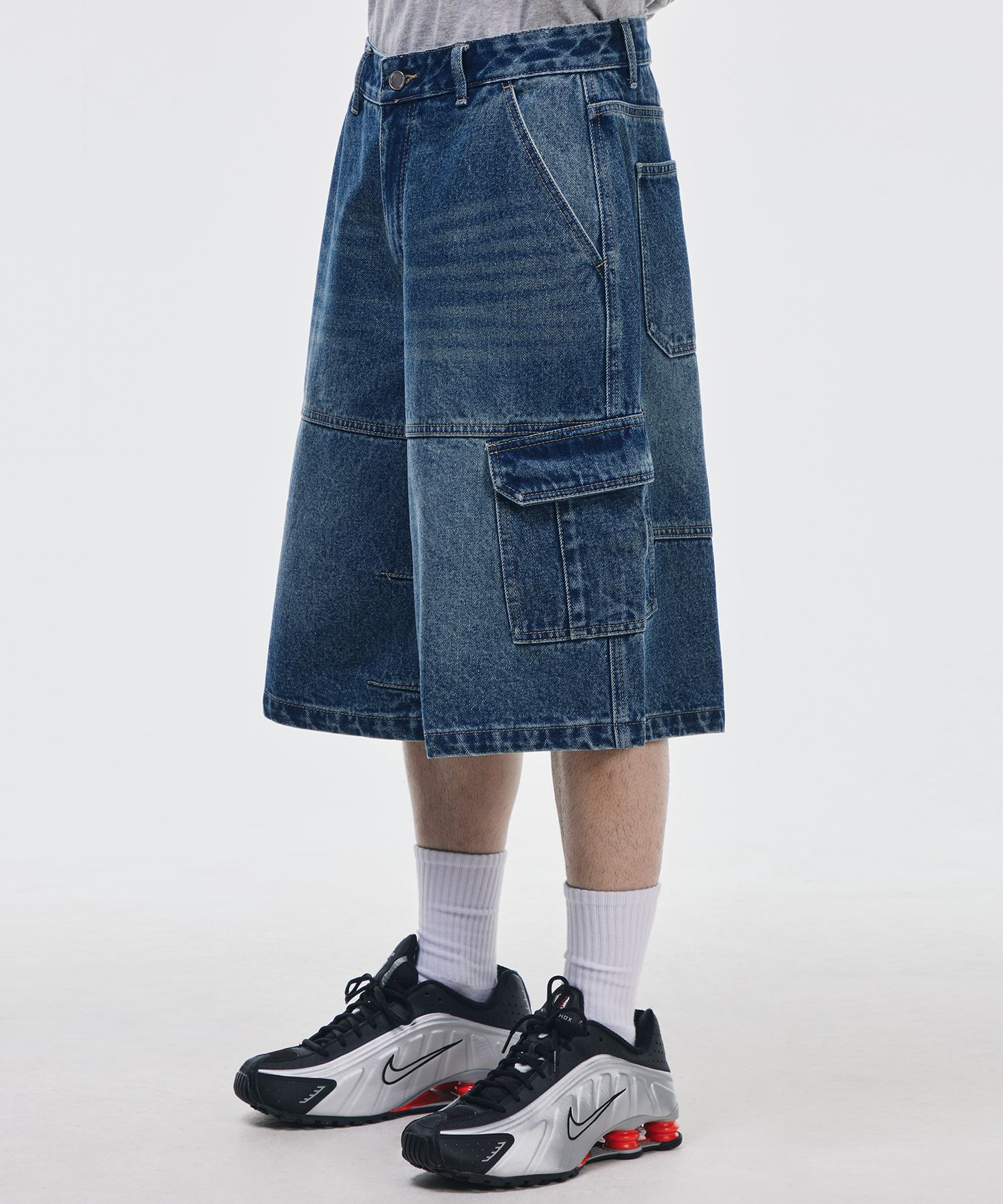 MUSINSA | SIGNATURE Dart Cargo Bermuda Denim Pants [Indigo]