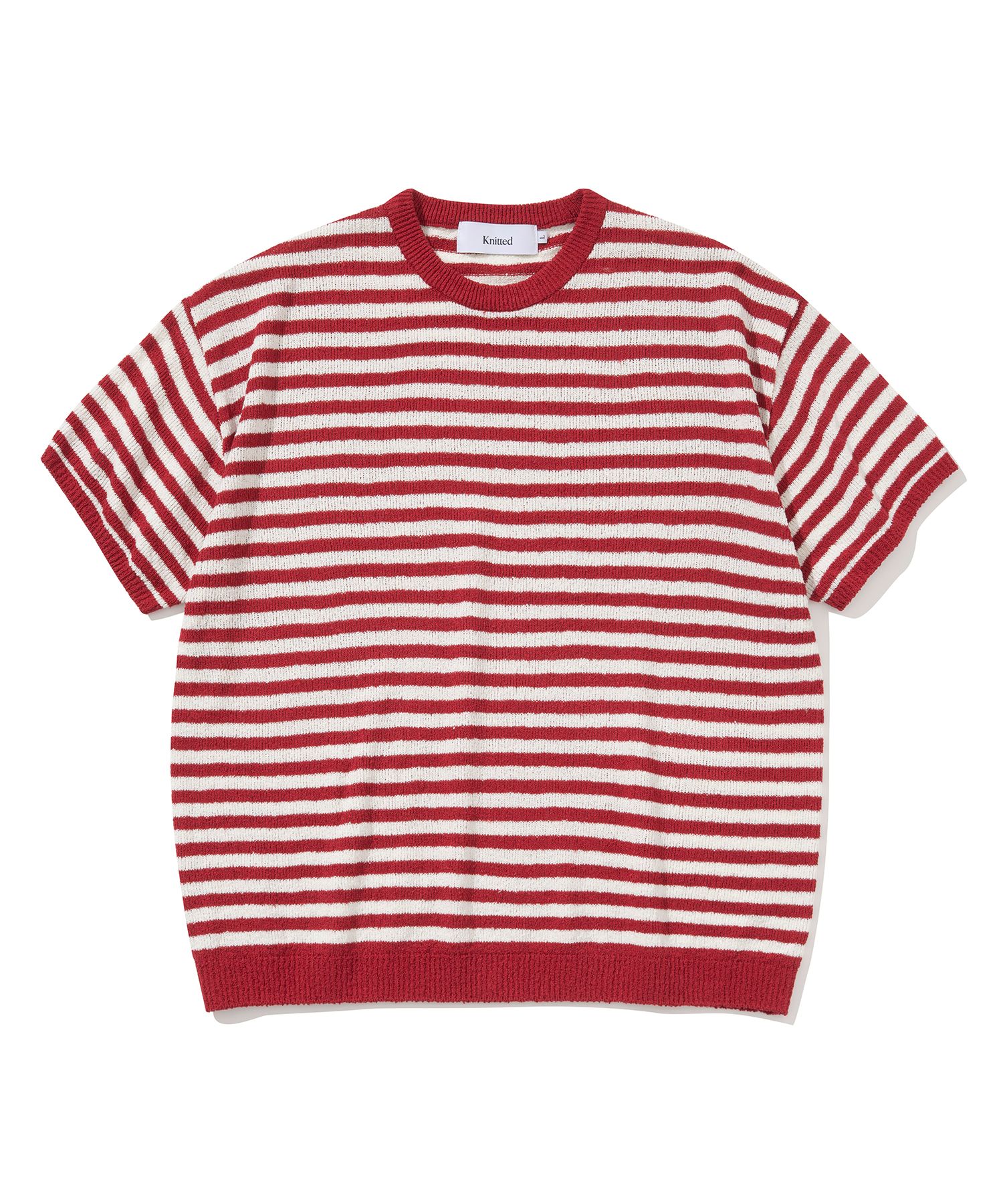 MUSINSA | KNITTED Boucle Stripe Round Knit RED