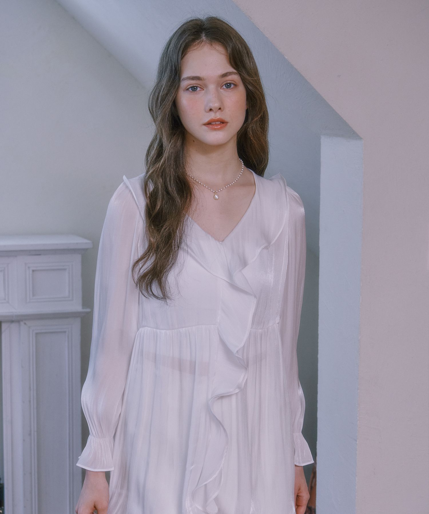 MUSINSA | LULUCHOU See-through Ruffle Blouse - PEARL WHITE