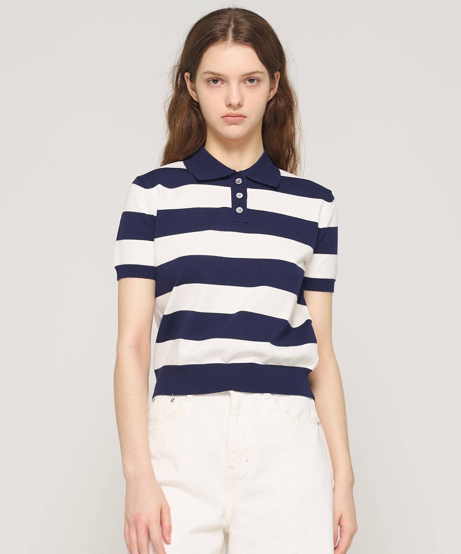 MUSINSA | CARGOBROS FOR WOMAN Dangara Kara Short Sleeve Knit (Navy)