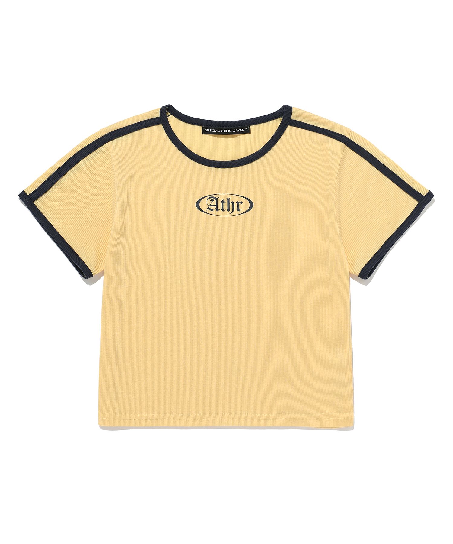 MUSINSA | ANDTHEOTHER Crewneck ringer crop short sleeve t-shirt yellow