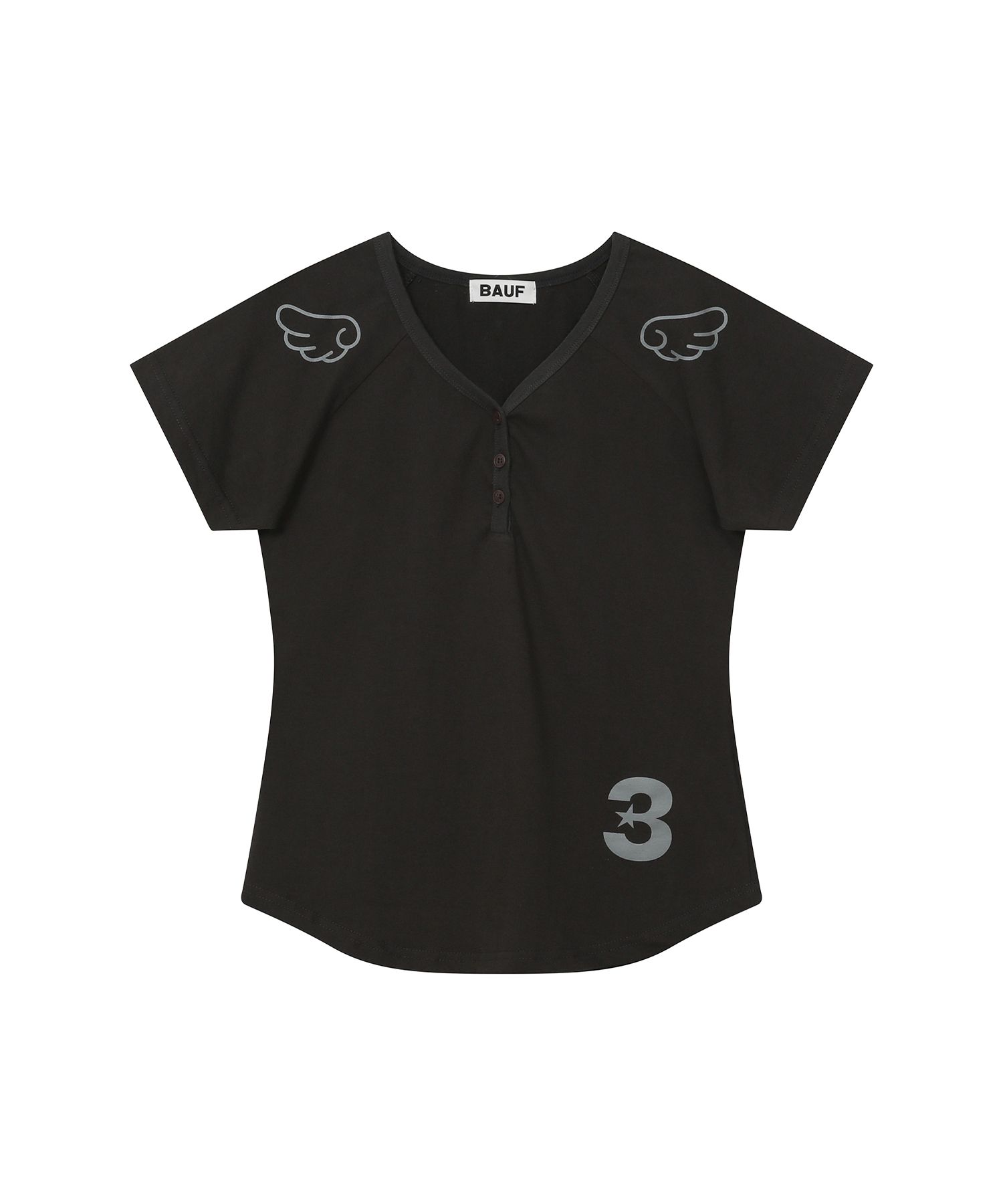 MUSINSA公式 | BAUF 3 Button Angel Slim Fit T-Shirt [Charcoal]