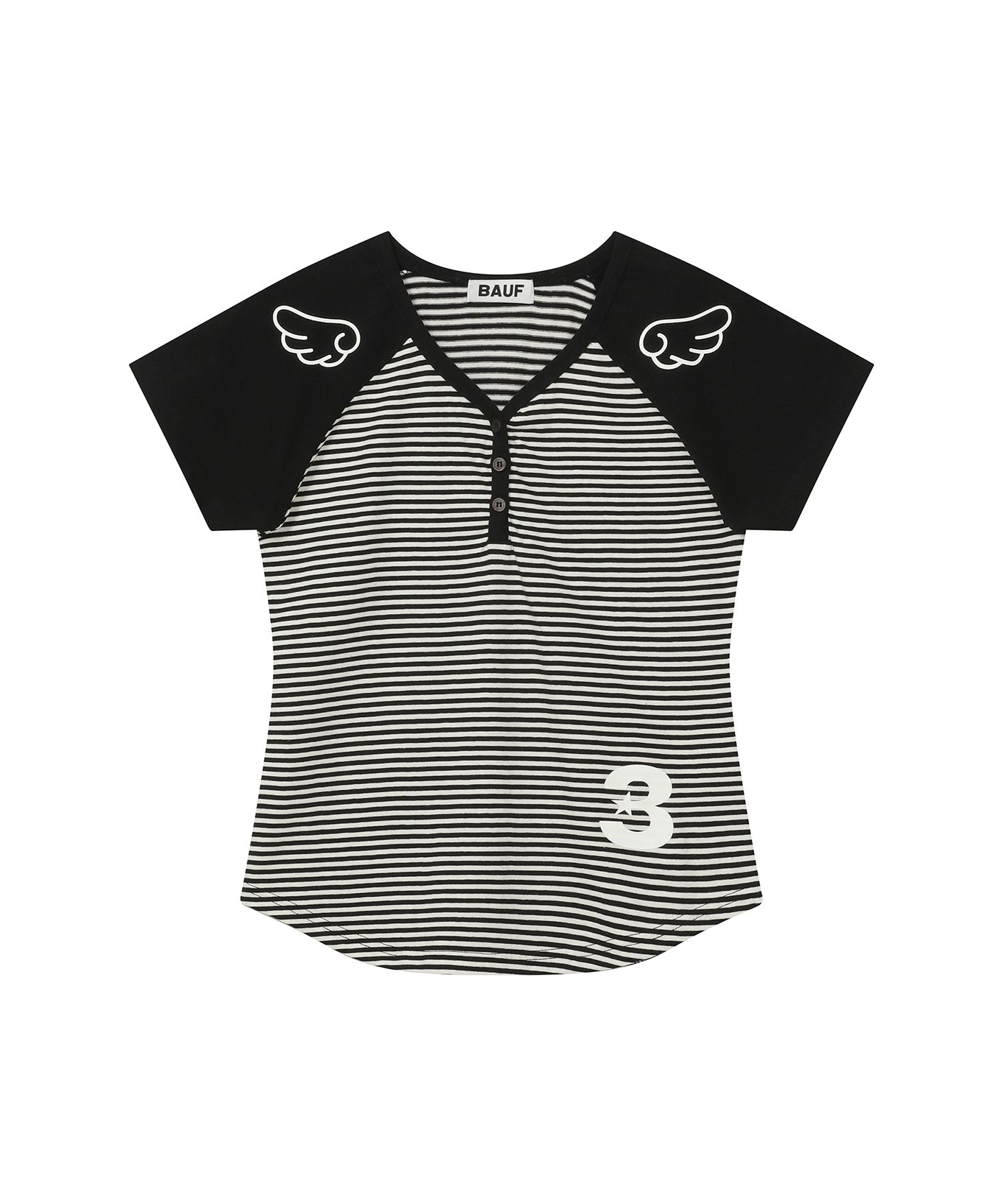 MUSINSA | BAUF 3 Button Angel Slim Fit T-Shirt [Stripe Black]